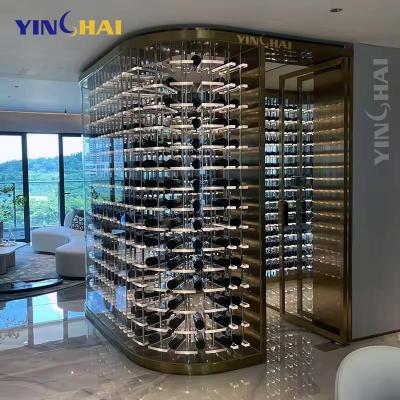 China Modern Custom Wine Fridge Cabinet With Glass LED Lighting And Acrylic Bottle Storage Rack for sale