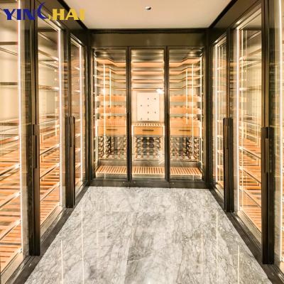 China Black Glass Door Wine Cabinet with LED Lighting Freestanding Wine Rack Storage for sale