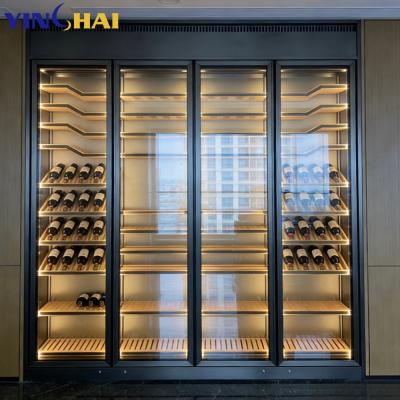 China Black Stainless Steel Wine Cabinet with Glass Doors & Built-In LED Lighting for sale