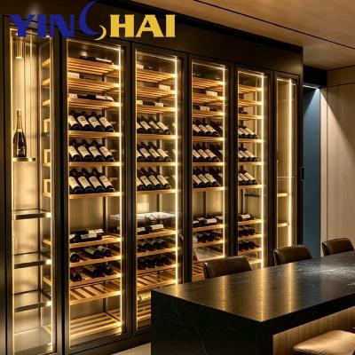 China Full Wall Freestanding Dual-Zone Wine Cooler Black Frame UV Insulated Glass Wine Display Cabinet for sale
