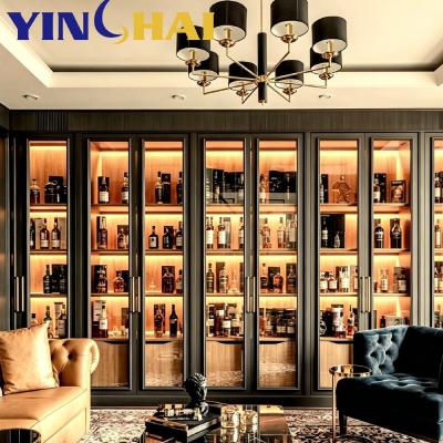China APP Smart Controlled Dark Stainless Steel Wine Cooler Solid Oak Constant Temp Cabinet for sale