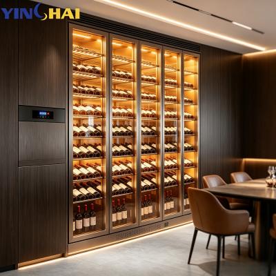 China Built-in Solid Wood Stainless Steel Wine Cabinet LED Glass Display for sale