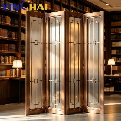 China Custom Stainless Steel New Chinese Folding Partition Screen For Cafe Library for sale