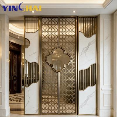 China Custom Luxury Hollow Stainless Steel Marble Composite Entry Divider Screen for sale
