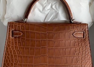 Cina Borsa quadrata della pelle del coccodrillo, borsa della pelle del coccodrillo di Brown giallastro in vendita
