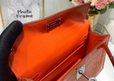 Cina Pelle arancio Bag, borsa del coccodrillo di pelle di coccodrillo genuina di 19cm in vendita