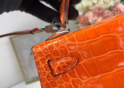 Cina Pelle arancio Bag, borsa del coccodrillo di pelle di coccodrillo genuina di 19cm in vendita