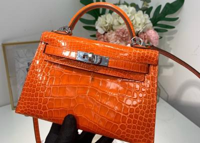 Cina Pelle arancio Bag, borsa del coccodrillo di pelle di coccodrillo genuina di 19cm in vendita