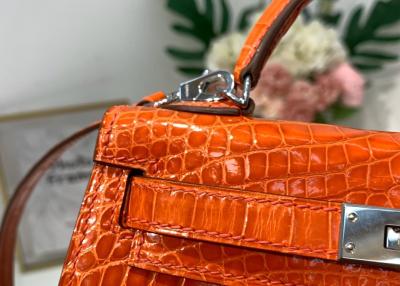 Cina Pelle arancio Bag, borsa del coccodrillo di pelle di coccodrillo genuina di 19cm in vendita