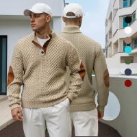 China Men's 100% wool vintage stand collar half button jacquard pullover for sale