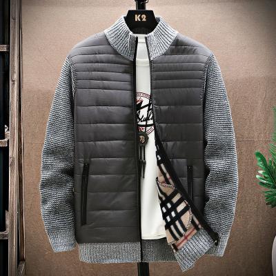 China Men's stand collar quilted jacket with knittd sleeves for sale