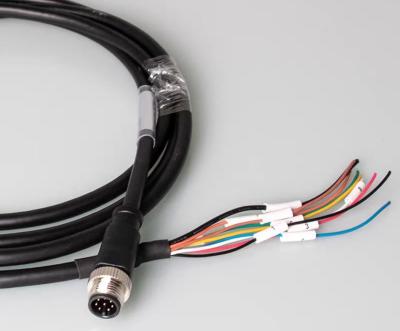 China M12 waterproof aviation connector with wires, 4/5/8-pin male and female molded straight and right-angle plugs, sensor connection cable for sale