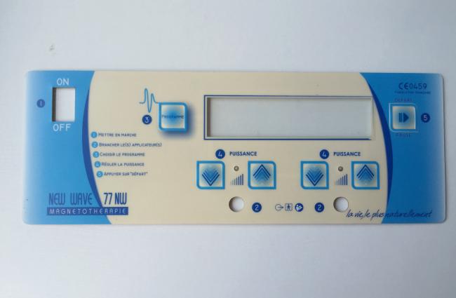 Close-up of medical membrane switch buttons and components