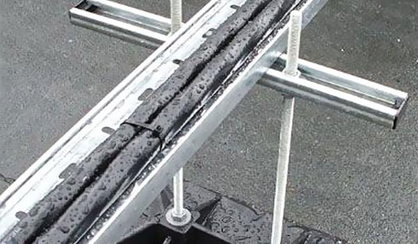 Close-up of cable tray machine components