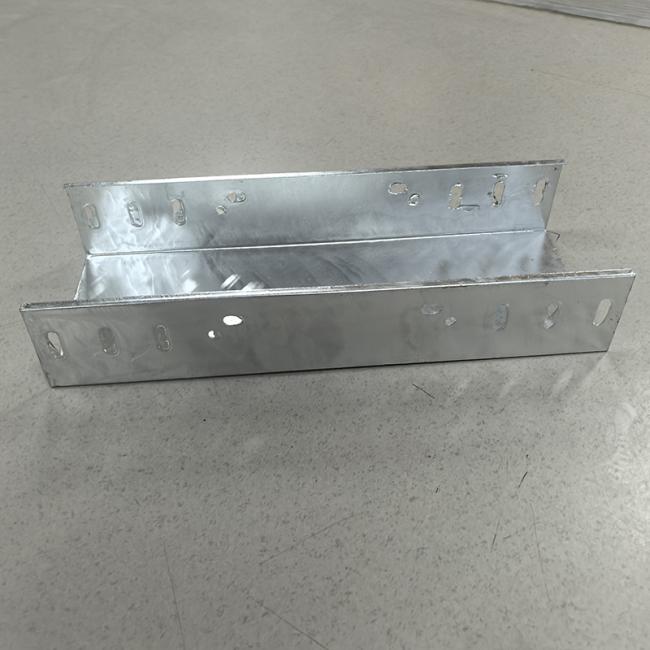 Galvanized cable tray showing structural details and surface finish