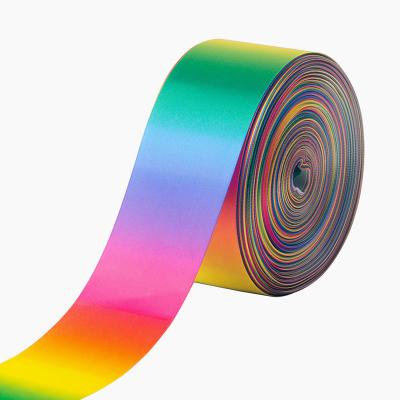 China High-Quality Rainbow Gradient Polyester Ribbon, Heat Transfer Gift Packaging Bowknot Ribbon, Wholesale Clothing Craft Decoration Elastic Ribbon for sale