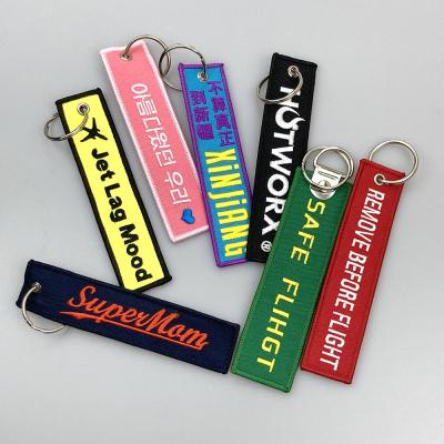 China DANSKY Woven Tags Label Crew Embroidered Keychain With Key Rings for sale