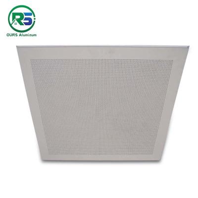 China Acoustic Fireproof 595 X 595mm Perforated Metal Ceiling Tiles With White Color for sale