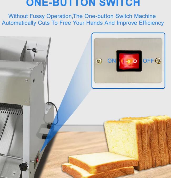 Commercial bread slicing machine in operation