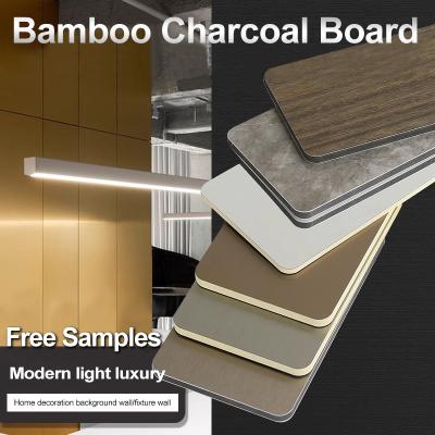 China Bamboe Houtskool Wandplaat Gratis Monstername 1220*2440*5/8mm Vlamvertragend Bamboe Houtskool Hout Eco-vriendelijk Decoratief Branddicht Bamboe Fibre Veneer Naadloos Wandplaat Voor TV Achtergrondwand Te koop