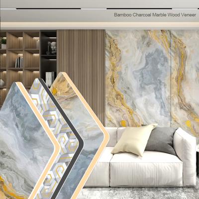 China Factory Direct Sales PET High-gloss Bamboo Charcoal Marble Wood Veneer Interior Decoration Panels For TV Background Walls for sale