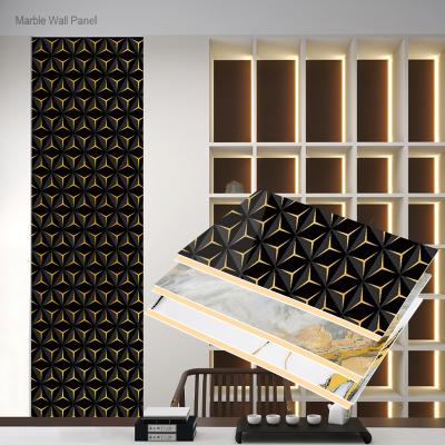 China Popular Design PET High-Gloss Marble Wall Panels With Bamboo Charcoal Wood Veneer For Commercial Spaces for sale