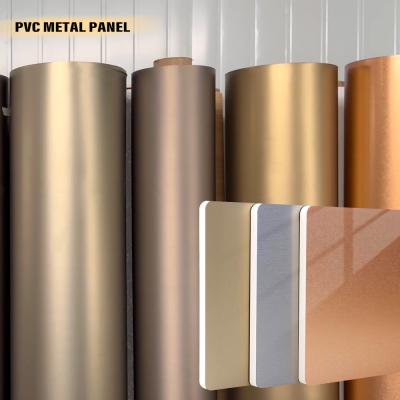 China Recommended Bamboo Charcoal Wood Veneer Panel Waterproof PET Gold Wall Panel PVC Wall Panel For Exhibition Halls for sale