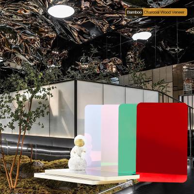 China Popular Design Bamboo Charcoal Wood Veneer PVC Mirror Wall Panels Waterproof Interior Decorative For Commercial Space for sale