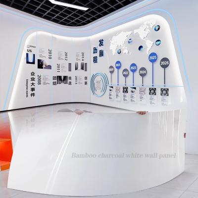 China New Bamboo Charcoal Wood Veneer PET High Gloss White Marble Wall Paneling Waterproof Decorative Panel For Exhibition Halls for sale