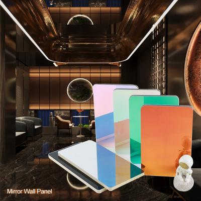 China Wholesale Custom Fire Retardant Bamboo Charcoal Wood Veneer PET Mirror Wall Panel For Commercial Space for sale