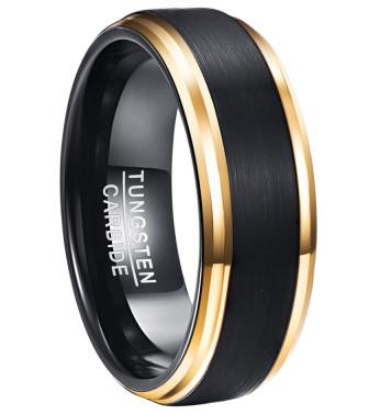 China Men Gold Side Band Tungsten Carbide Ring Vacuum Plated Black Matt Finished for sale