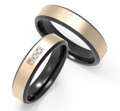 China Bright Couple Damascus Steel Jewelry K Gold Ring Rust Resistant With Three Diamonds for sale
