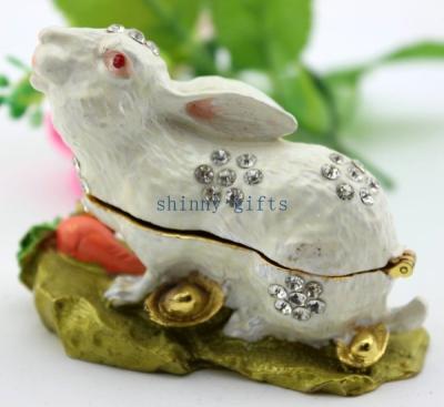 China Pewter Jewelled White Rabbit with Carrot Trinket Box on sale SCJ644 for sale