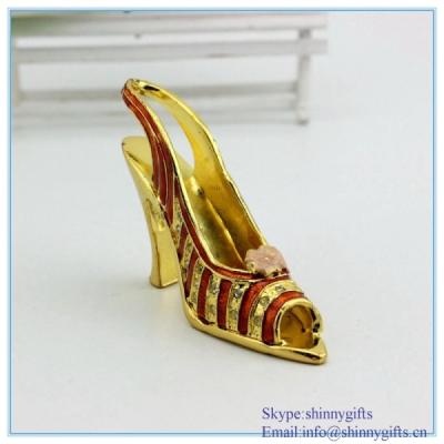 China Enamel handmade shoes shape orange blue custom leather jewelry box SCJ002 for sale
