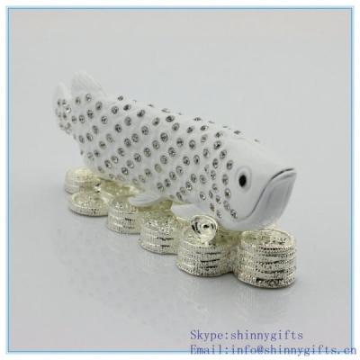 China Money fish shape trinket box with rhinestone for popular jewelry gift boxes SCJ712 for sale