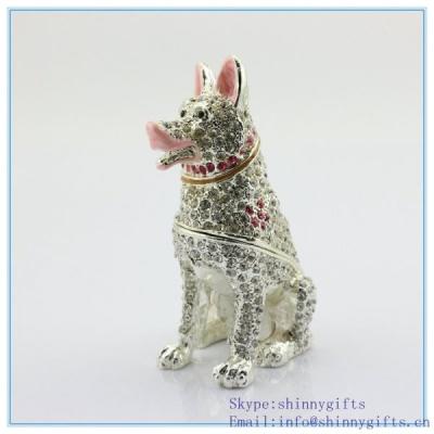 China Diamond animal dog shape wholesale jeweled trinket boxes  SCJ734 for sale