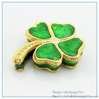 China Lucky clover shape jewelry box with rhinestone for Birthday gifts SCJ756 for sale