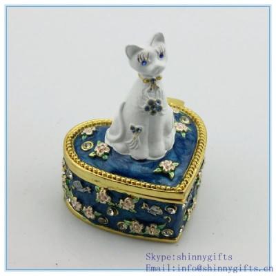 China Cat shape trinket box with rhinestone for cat jewelry box SCJ953 for sale