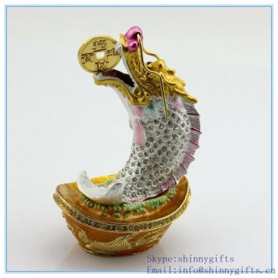 China Money fish handmade china jewelry box with rhinestone SCJ966 for sale