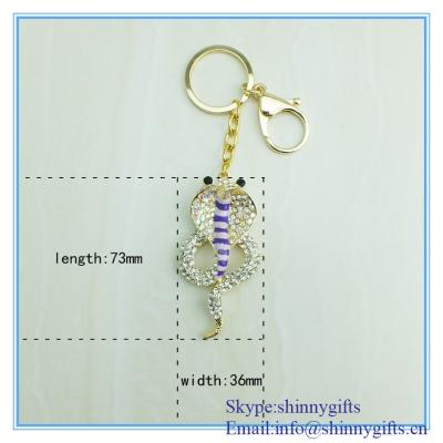 China Shinny Gifts Crystal Keychain Snake shape metal key chain for sale