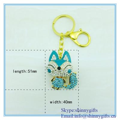 China Handmade metal rhinestone crystal cat shape key chain for sale