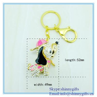 China Handmade metal rhinestone crystal dog shape key chain for sale