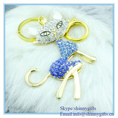 China Enamel cat shape crystal rhinestone keychain for sale