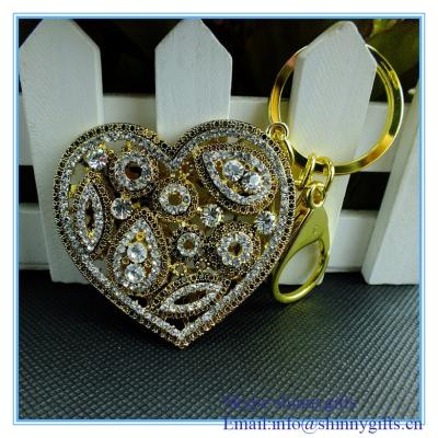 China Gold rhinestone heart shape Sparkling Charm Elegant Key Chain for sale