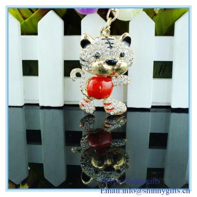 China Shinny gifts diamond tiger shape metal key chain for sale