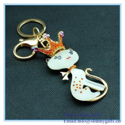 China Crystal & Rhinestone cutie cat shape metal keychain for sale