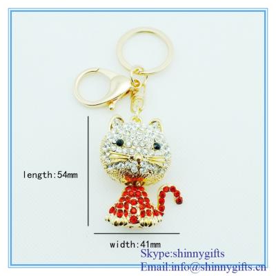 China Small cat shape with diamond metal key chain for sale