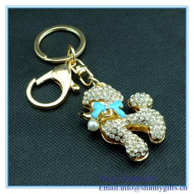 China Handmade enamel  mini dog shape metal key chain with rhinestone for sale