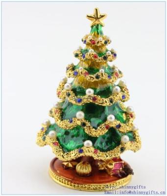 China Christmas tree enameled jeweled box with diamond for christmas gift SCJ729 for sale