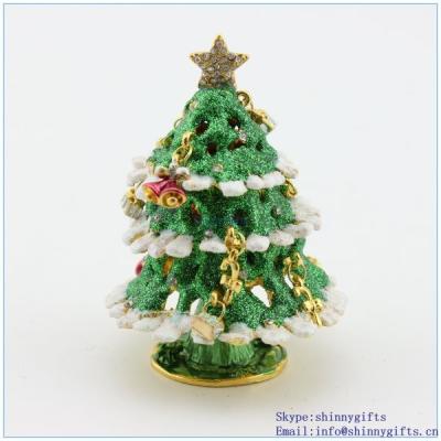 China Enameled & Crystal Christmas Tree Trinket Box SCJ117-1 for sale